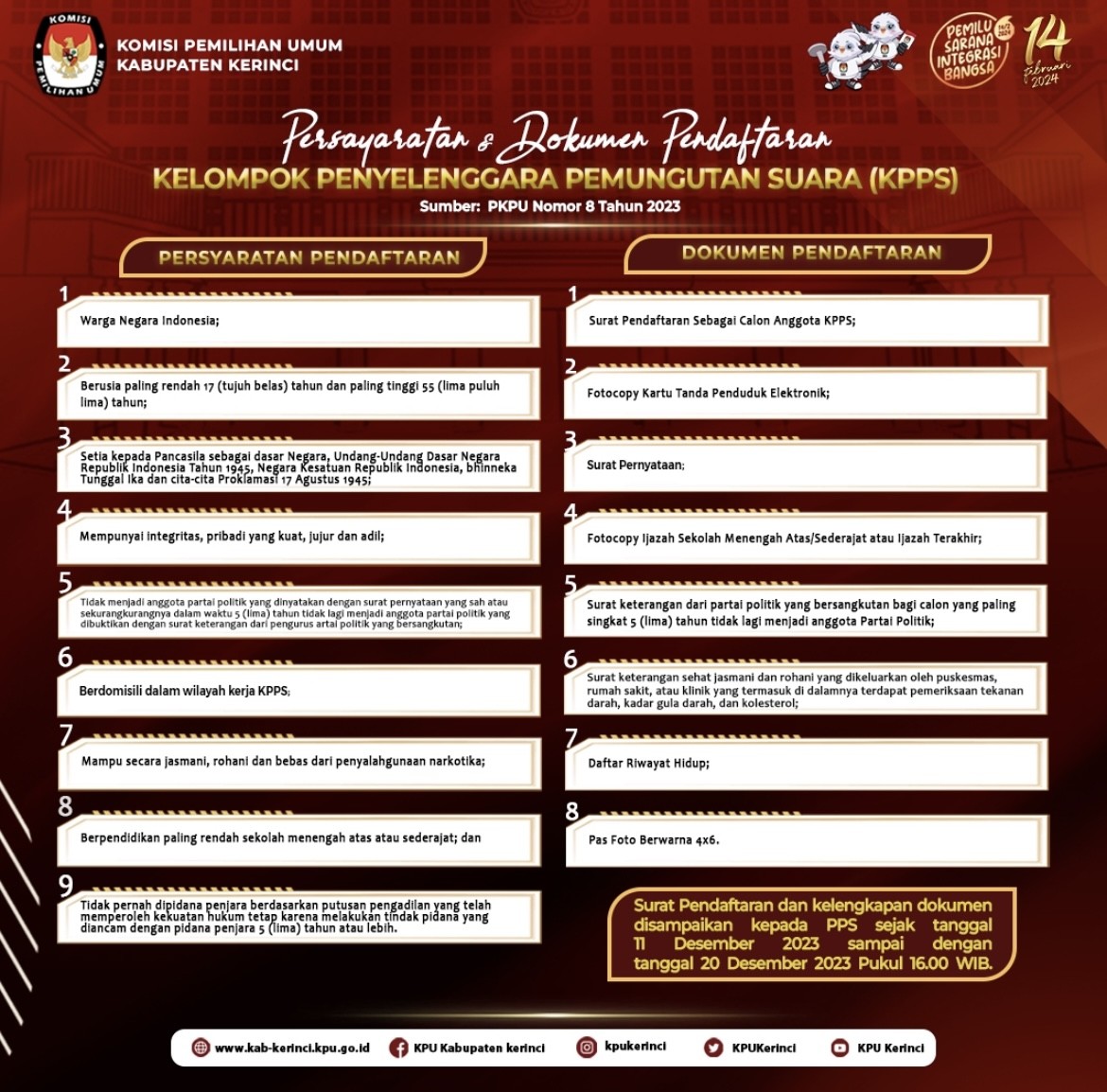 KPU KAB-KERINCI - PENGUMUMAN SELEKSI CALON ANGGOTA KPPS UNTUK PEMILIHAN UMUM TAHUN 2024